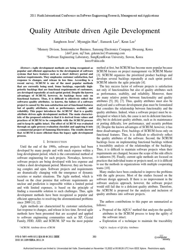Quality Attribute Driven Agile Development Pdf Scrum Software Development Agile Software 