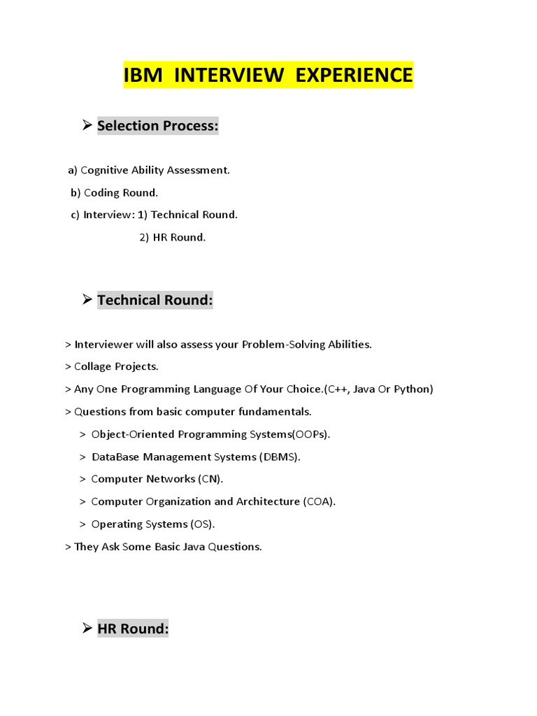 Ibm Interview Experience Pdf