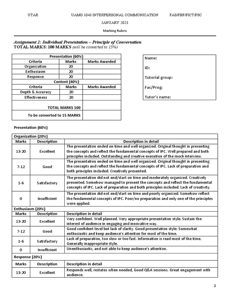 UAMG1043 - Marking Guidelines A2 - Principle of Conversation | PDF | Psychological Concepts ...