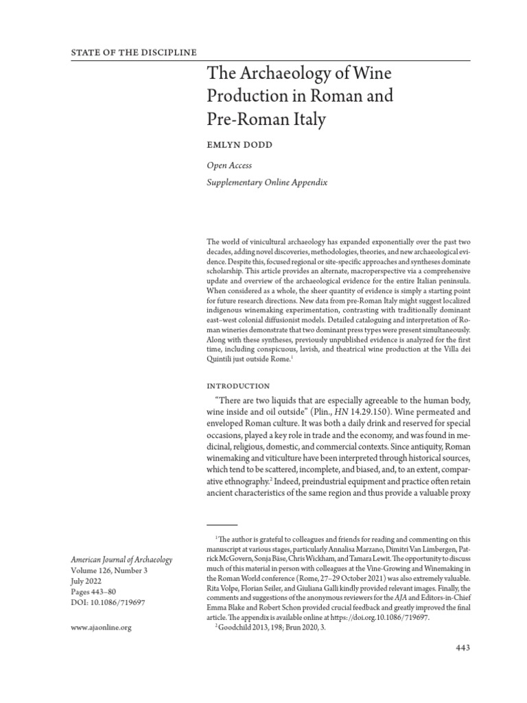 The Archaeology of Wine Production in Roman and Pre-Roman Italy | PDF ...