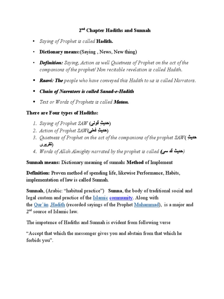 Hadith and Sunnah | PDF | Hadith | Prophets And Messengers In Islam