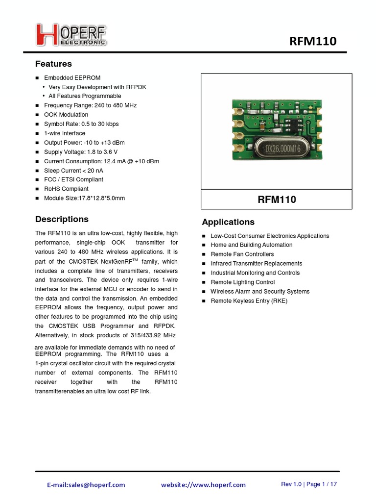 433mhz RF Modul Verici Datasheet 1 | PDF | Microcontroller | Transmitter
