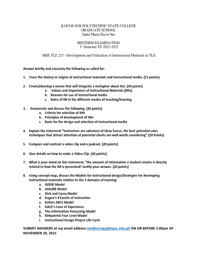 MSE 215 Midterm Exam First Sem SY 2021-2022 | PDF