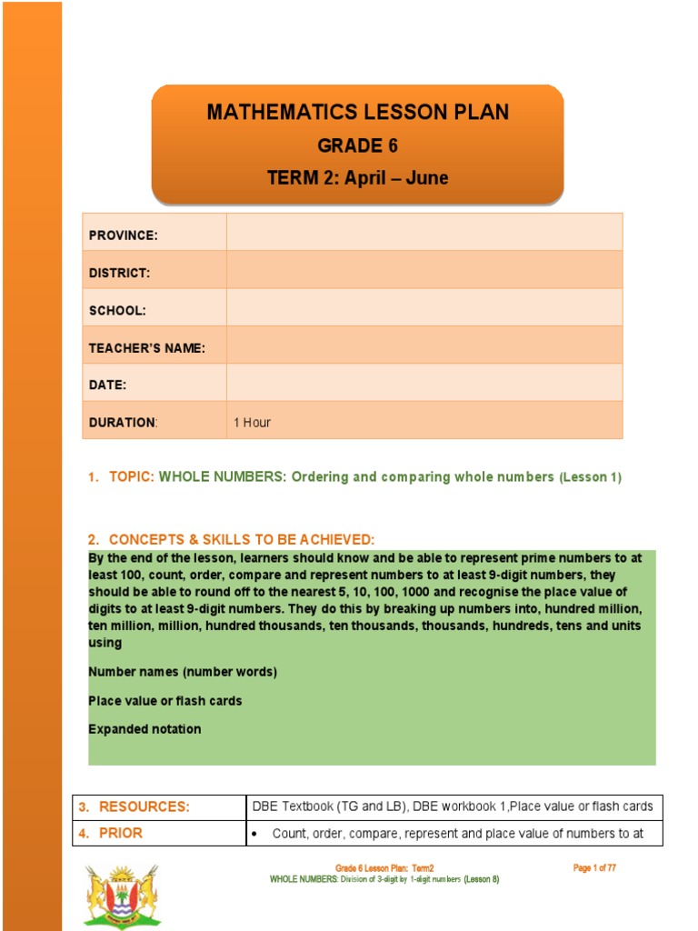Maths Grade 6 Lesson Plans | PDF | Learning | Lesson Plan
