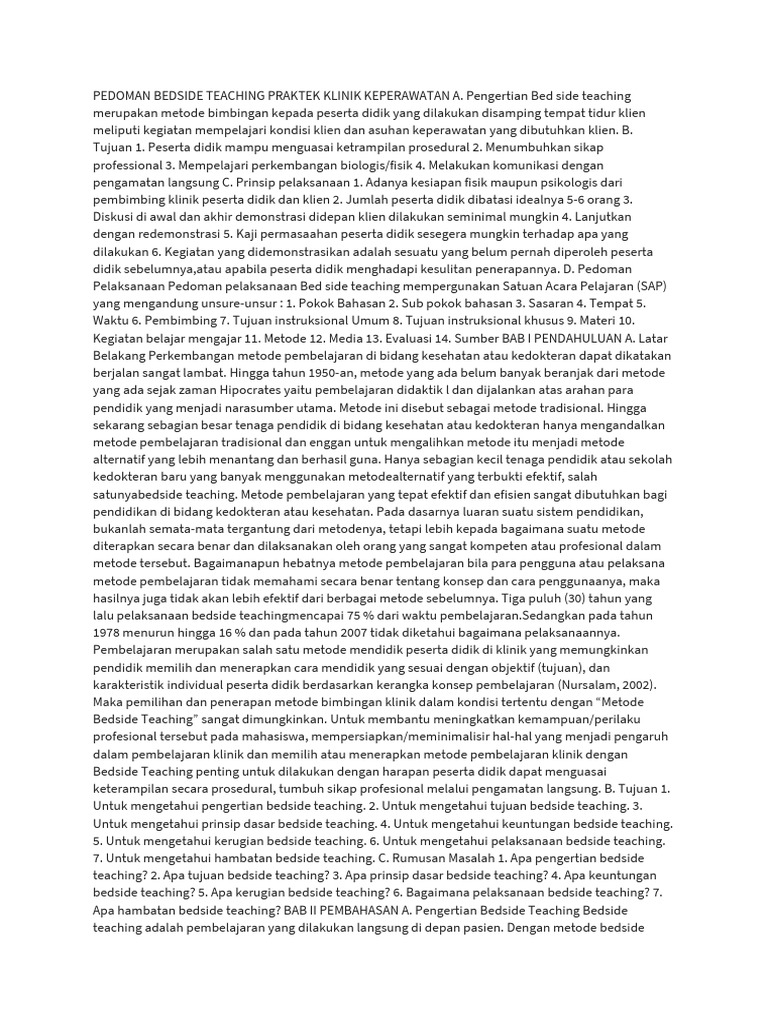 Pedoman Bedside Teaching Praktek Klinik Keperawatan A | PDF