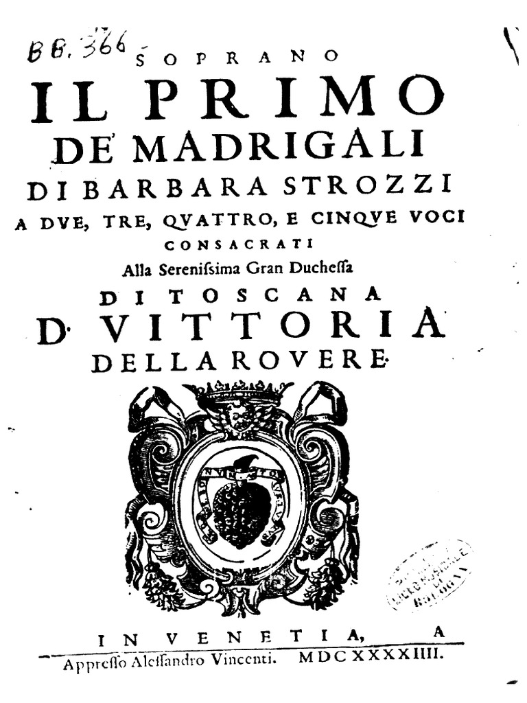 Il Primo Libro de Madrigali Di Barbara Strozzi | PDF