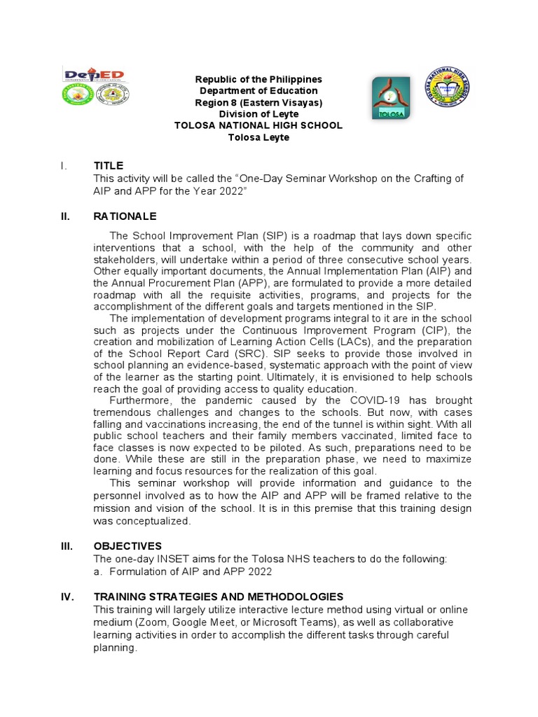Training Design For SIP and AIP Formulation | PDF