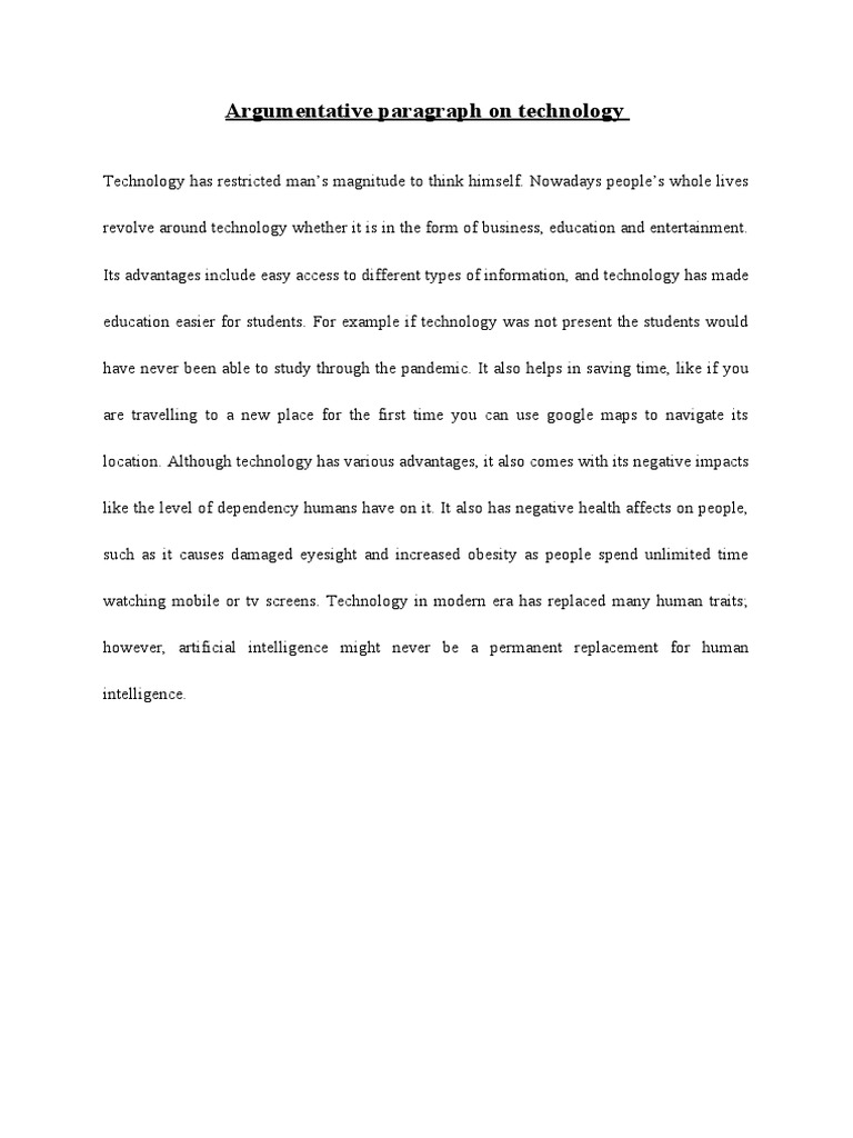 Argumentative Paragraph On Technology | PDF