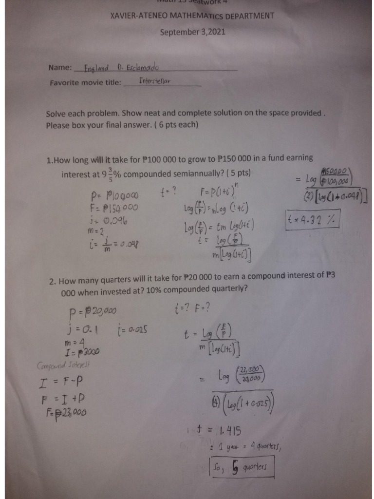 Math 13 Seatwork 4 FINAL ESCLAMADO | PDF