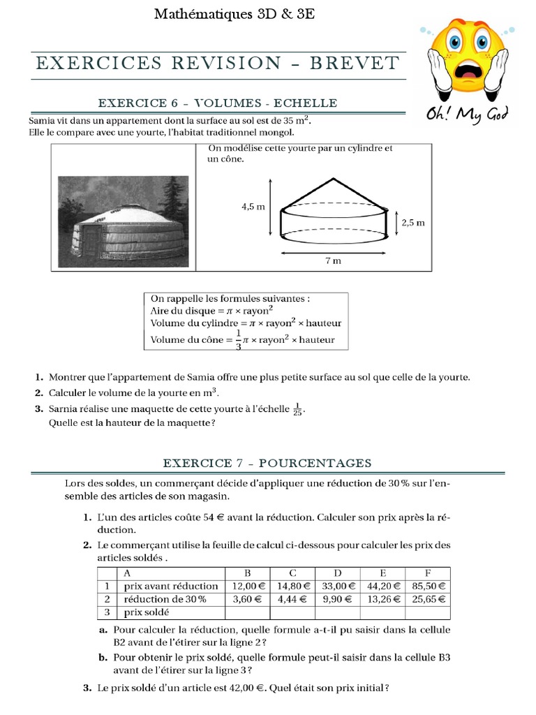 Exercices Revision Brevet 3d 3e Mathematiques Partie2 | PDF | Zone | Objets mathématiques