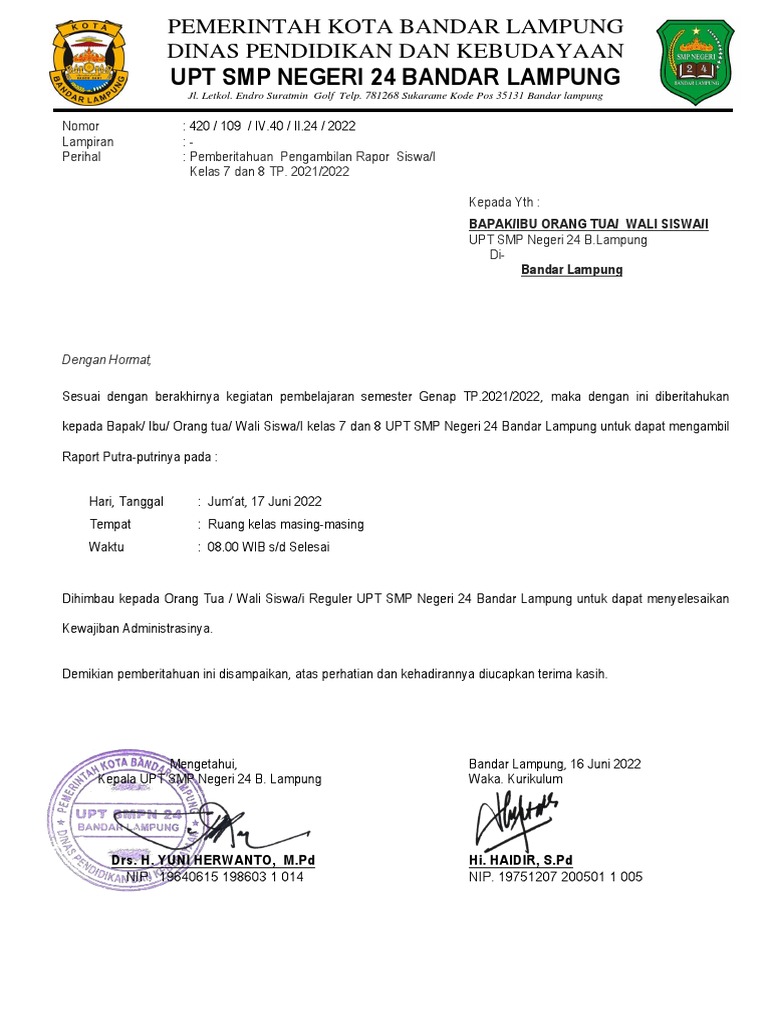 Edaran Bagi Rapor PAT Genap 21 22 | PDF