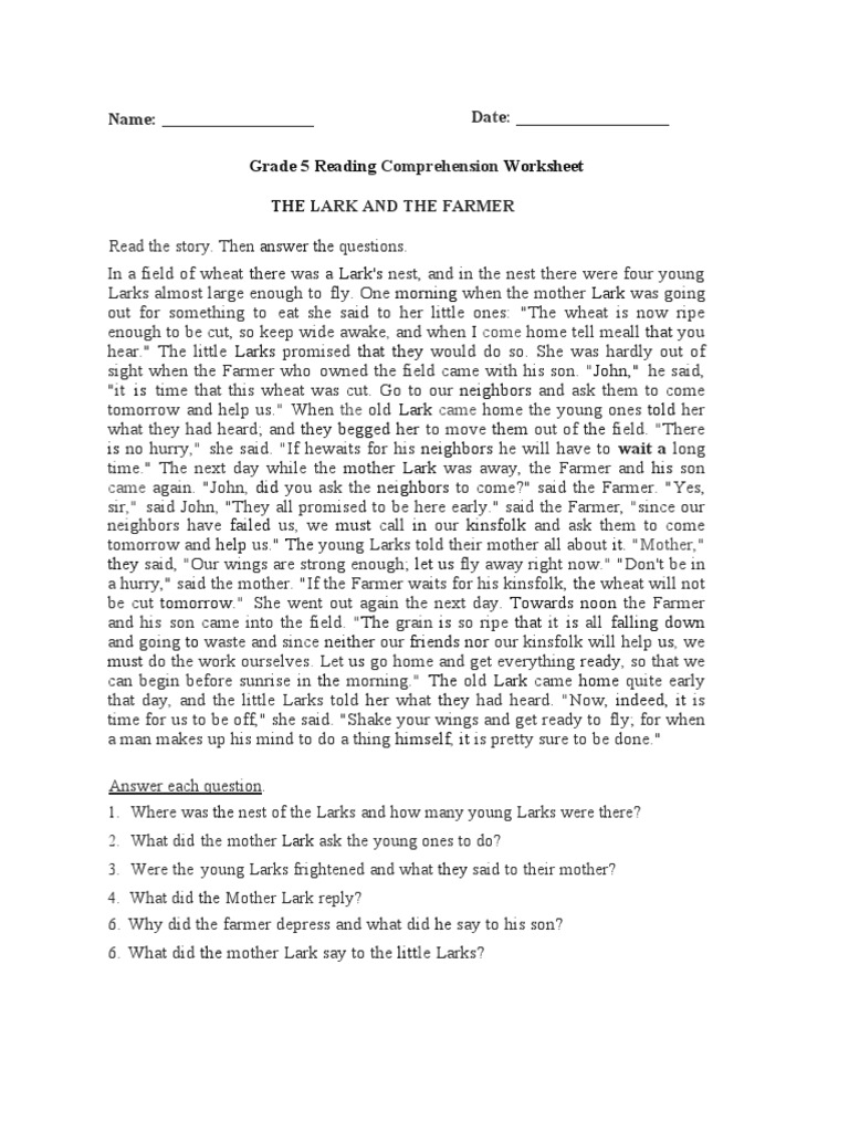 Reading Worksheet | PDF