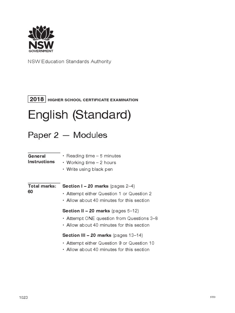 2018 HSC English Standard Paper 2 | PDF | Art | General Fiction