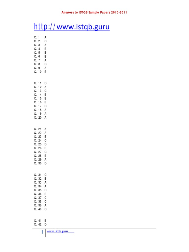 500 ISTQB Sample Papers Answers Istqb - Guru | PDF | International ...