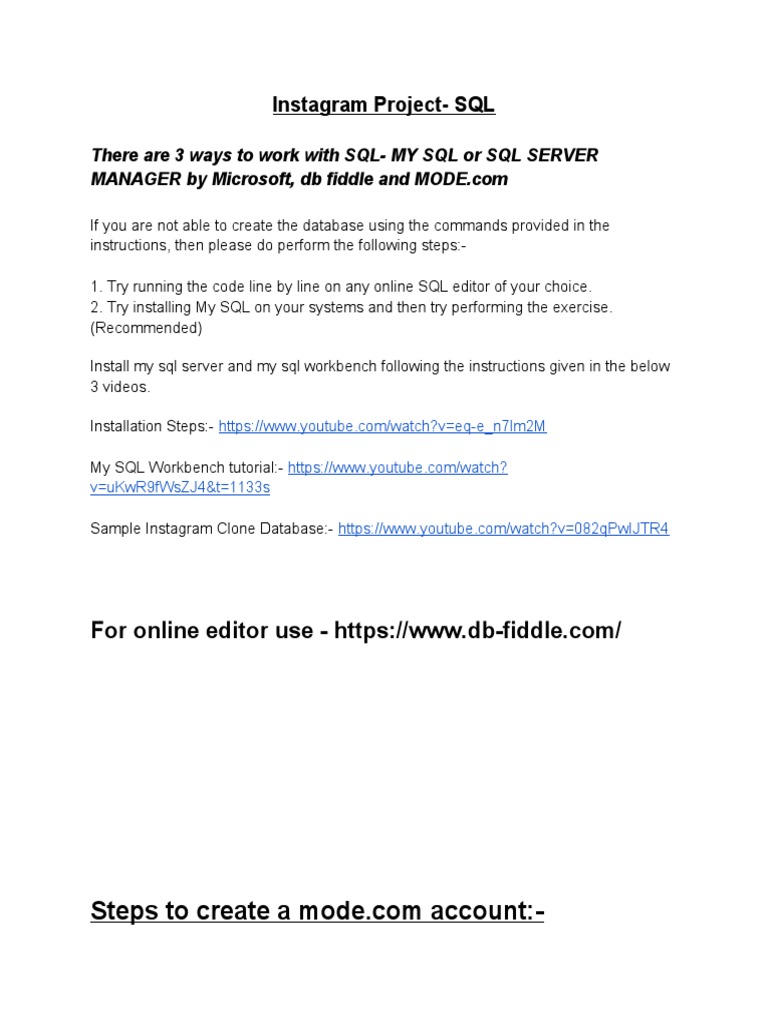 Instagram Project - SQL Instructions | PDF