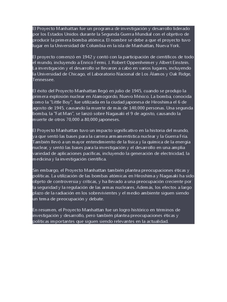 Proyecto Manhattan Chat GPT | PDF | Proyecto Manhattan | Bombardeos ...