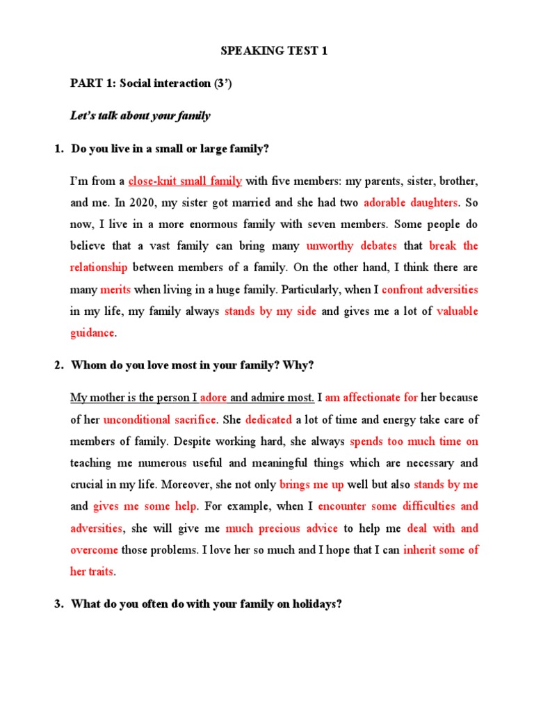 SPEAKING TEST 1-Done | PDF | Reason | Behavioural Sciences