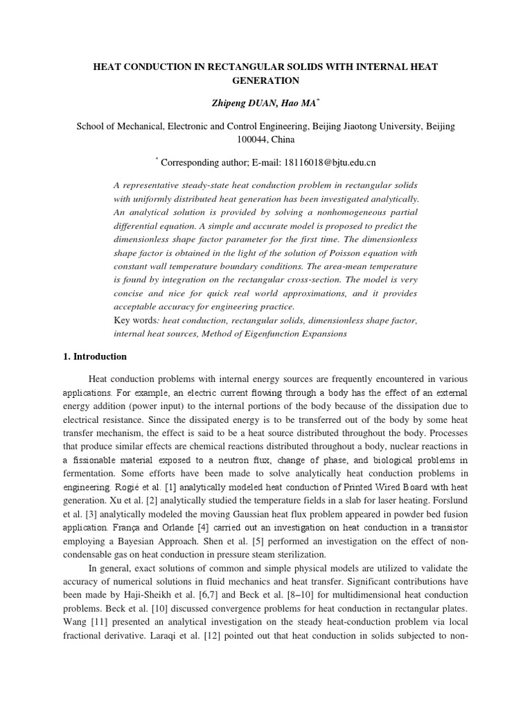 Heat Conduction in Rectangular Solids With Interna | PDF | Thermal ...