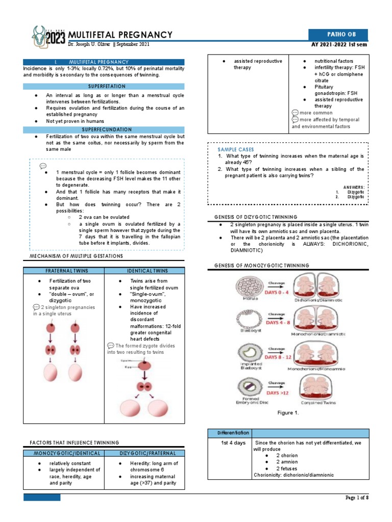 Multifetal Pregnancy - Dr. Olivar (2023) | PDF | Twin | Childbirth