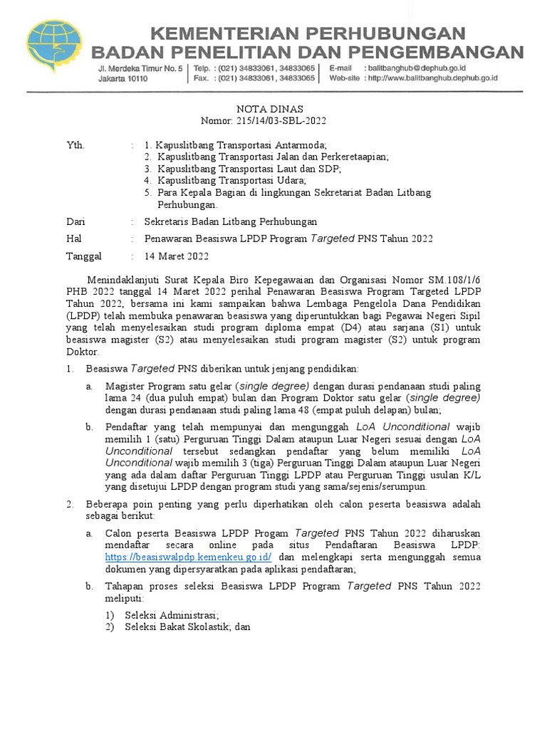 Tte - Penawaran Beasiswa LPDP Program Targeted PNS Tahun 2022 | PDF | Karier & Perkembangan