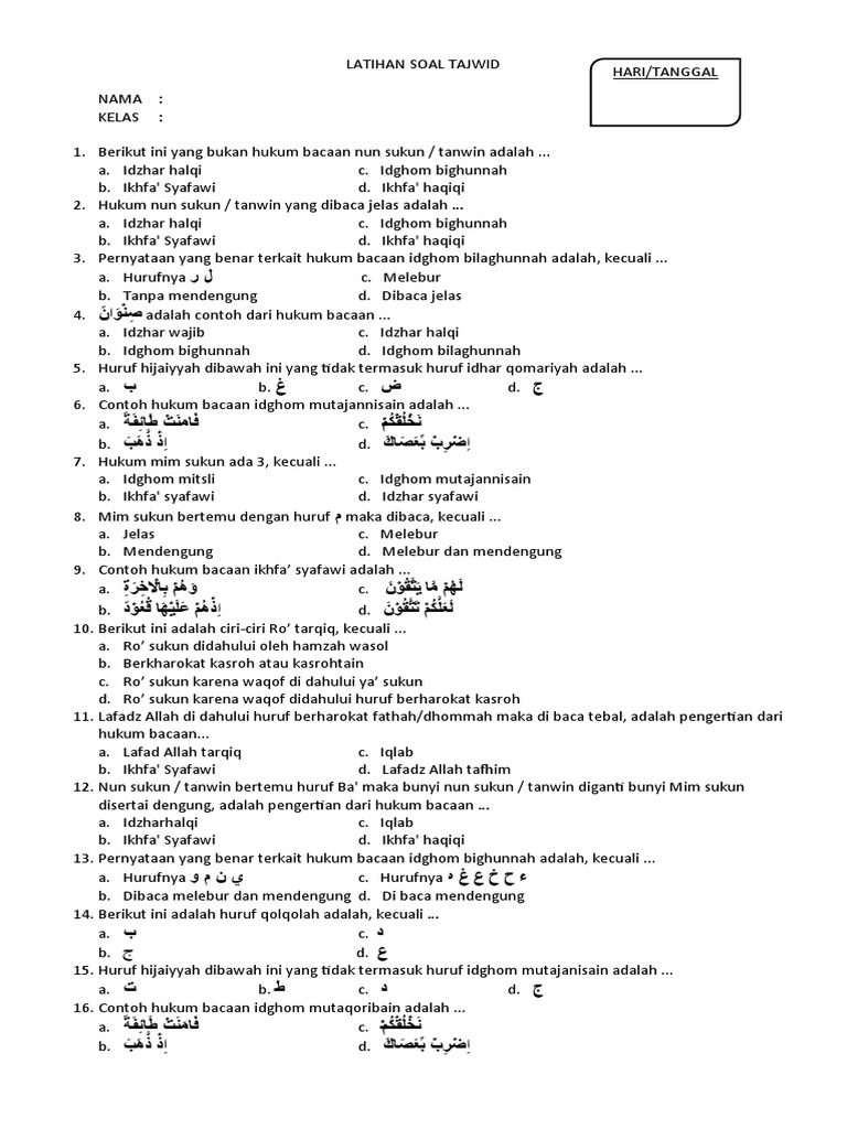 Soal Tajwid Pilihan Ganda 30 | PDF