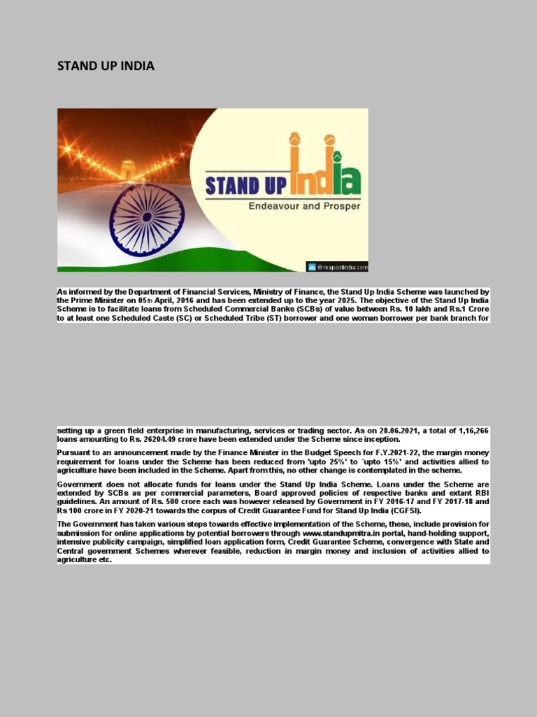 Stand Up India Start Up India and Make in India | PDF