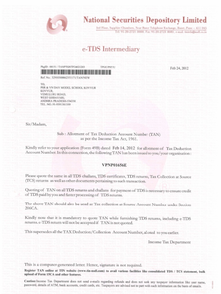 TAN Acknowledgement | PDF