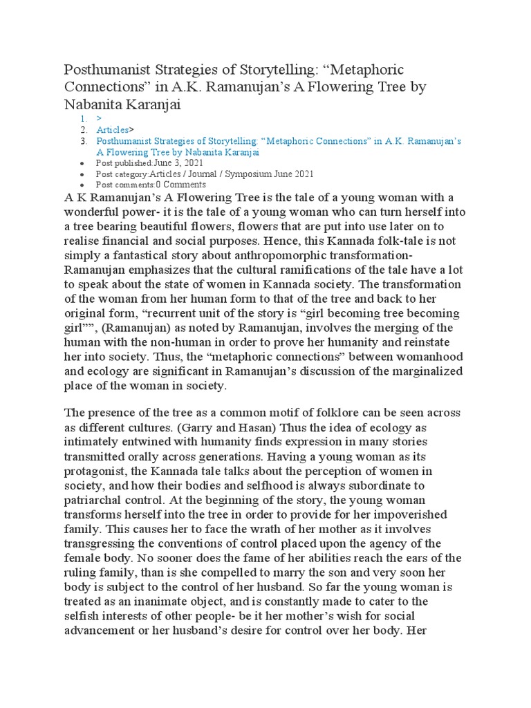 Posthumanist Strategies of Storytelling in A.K. Ramanujan’s Folktale 'A ...