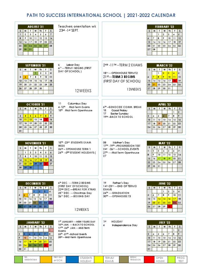 PTS 2021-2022 School Calendar | PDF