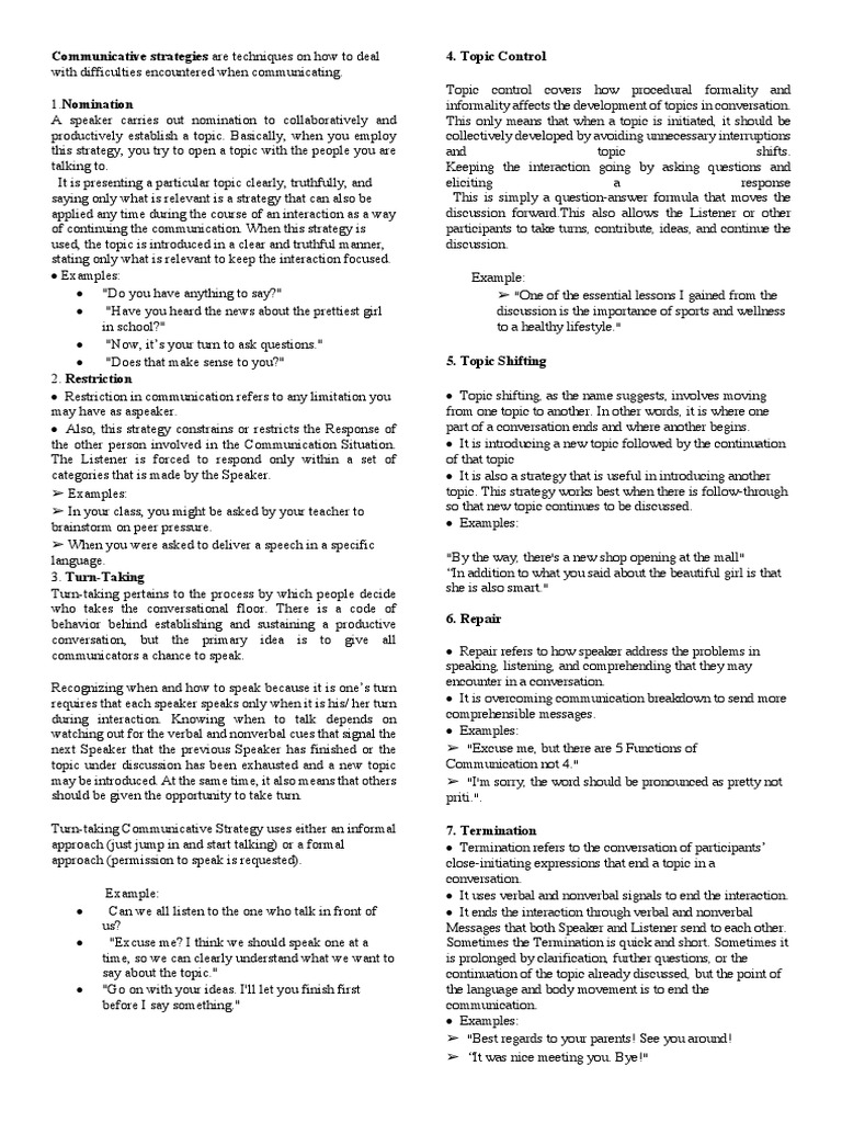 Communicative Strategies Are Techniques On How To Deal With Difficulties Encountered When ...