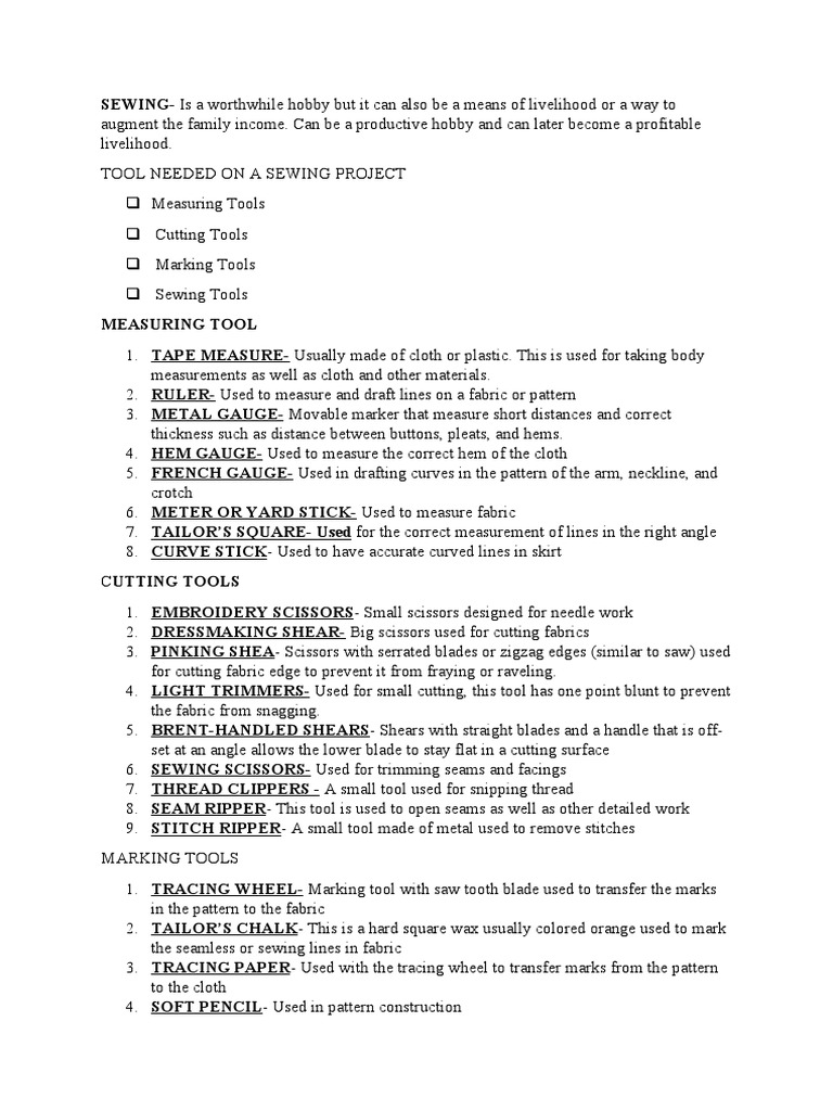 HANDOUTS | PDF | Sewing | Seam (Sewing)