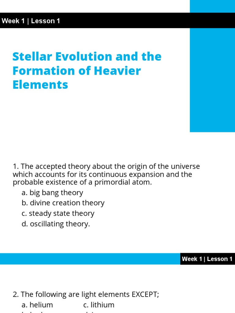 Stellar Evolution and The Formation of Heavier Elements: Week 1 - Lesson 1 | PDF | Stars ...