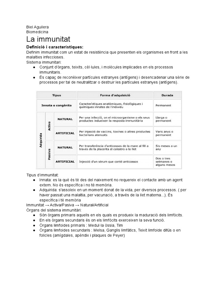 Apunts Sistema Immunitari | PDF