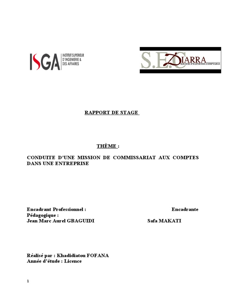 Rapport de Stage | PDF | Audit financier | Audit