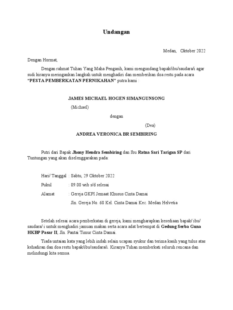 Undangan Nikah Karo | PDF | Memasak, Makanan, & Anggur | Agama ...