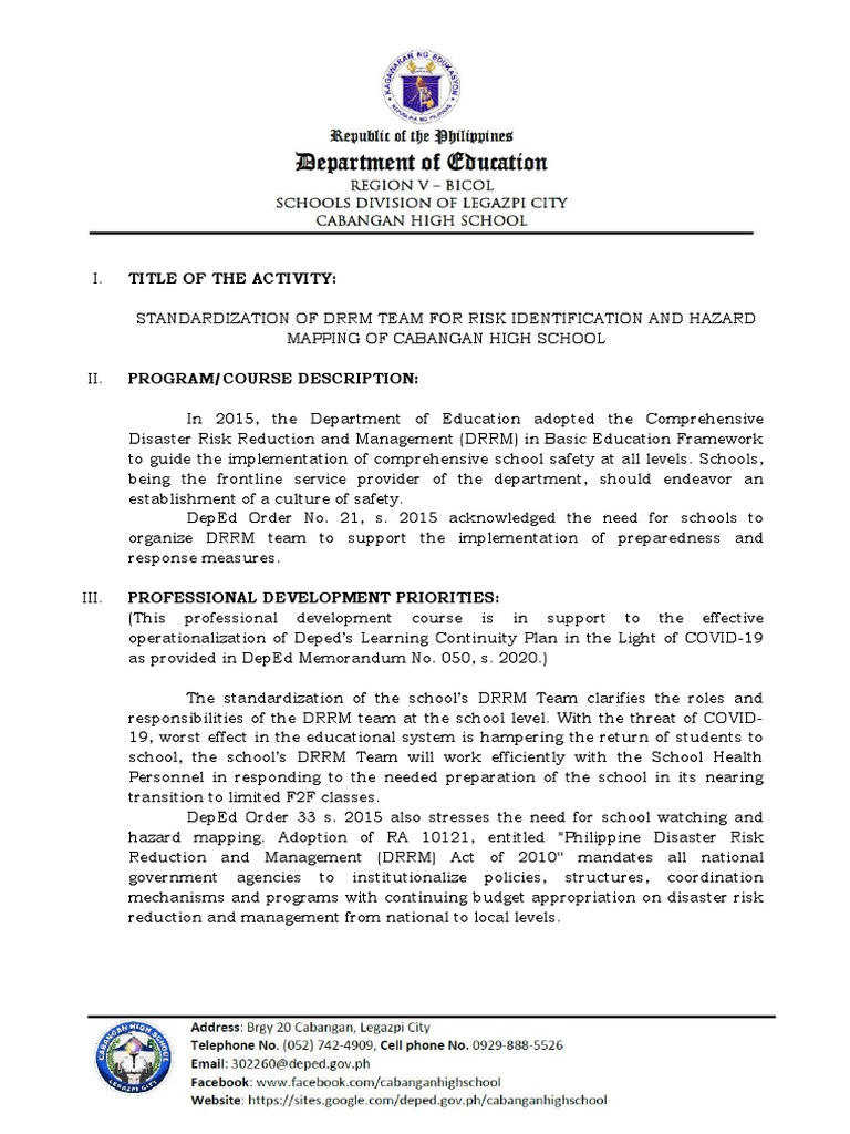 Proposal Sdrrm-Initiatives | PDF | Risk | Emergency Management
