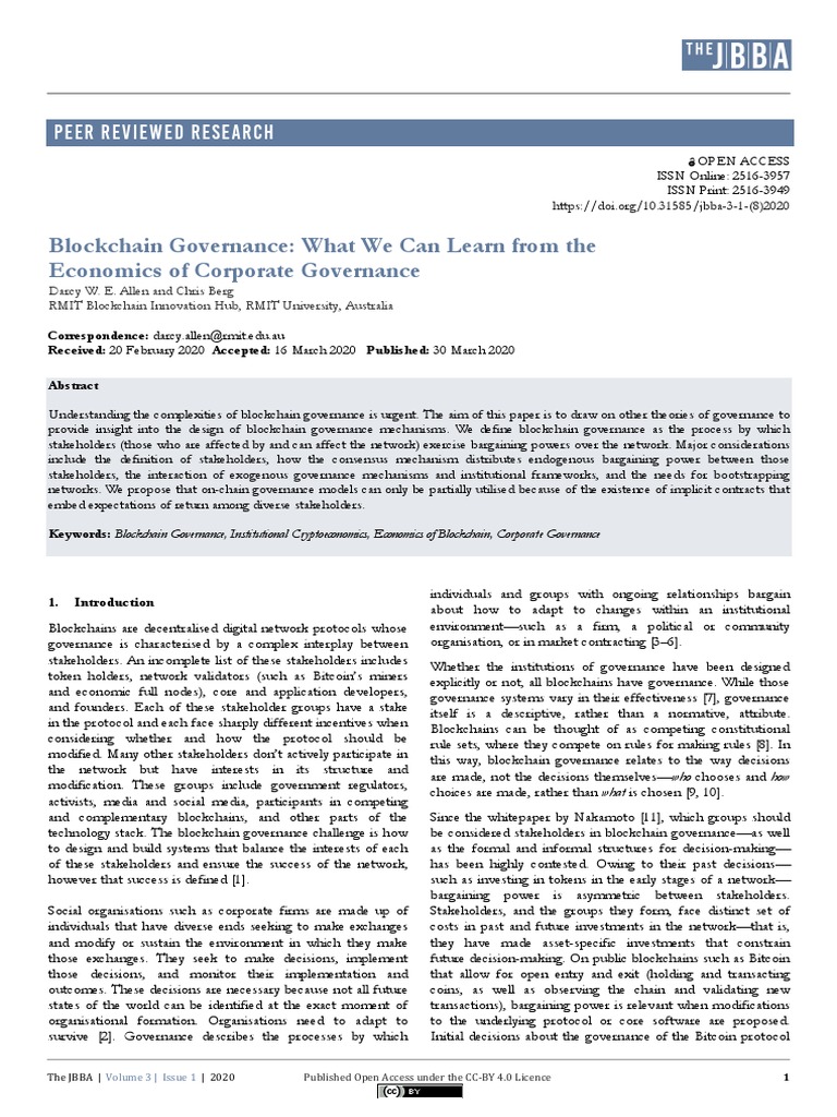 Blockchain Governance What We Can Learn From The Economics Of Corporate Governance Download