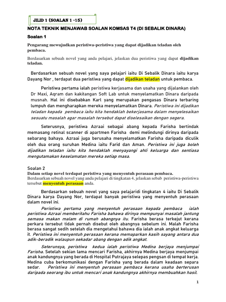 Nota Teknik Menjawab Soalan Komsas T4 | PDF