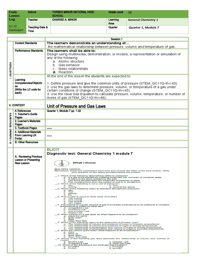Lesson Plan for Gas Law | PDF | Gases | Learning