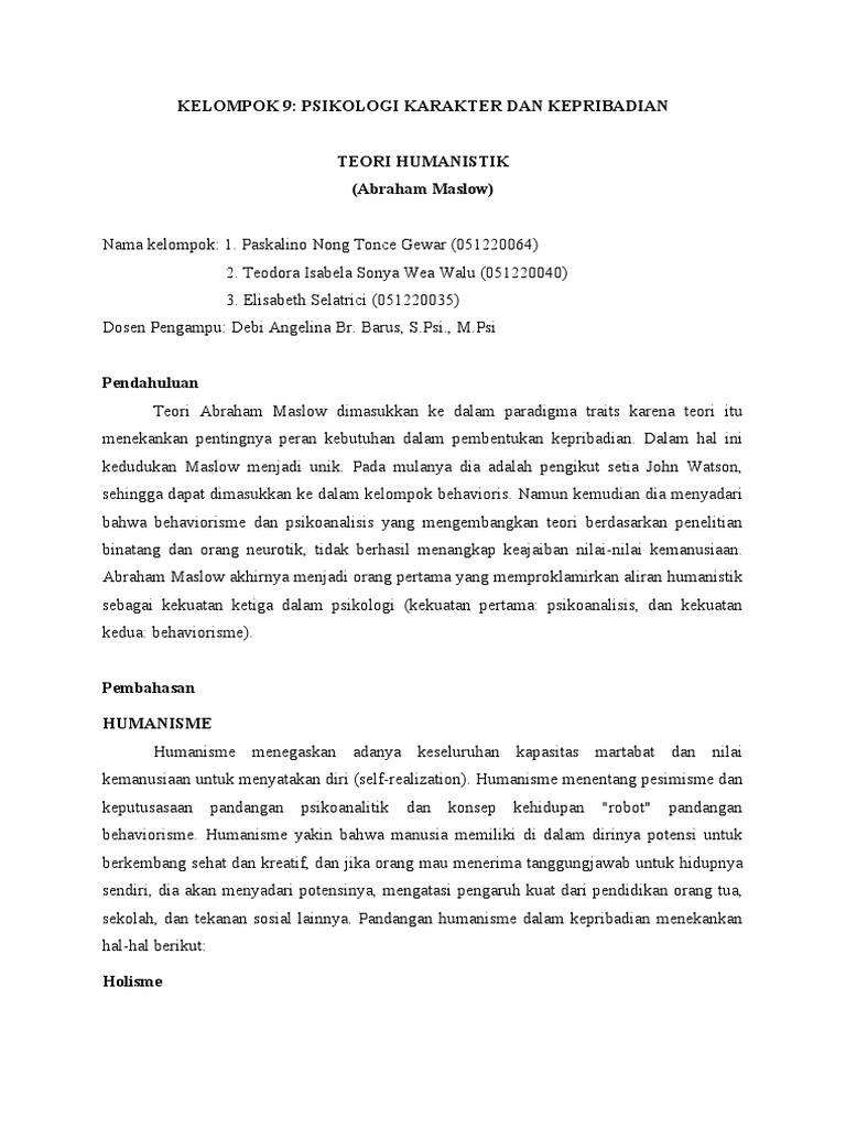 Teori Humanistik (Abraham Maslow) | PDF