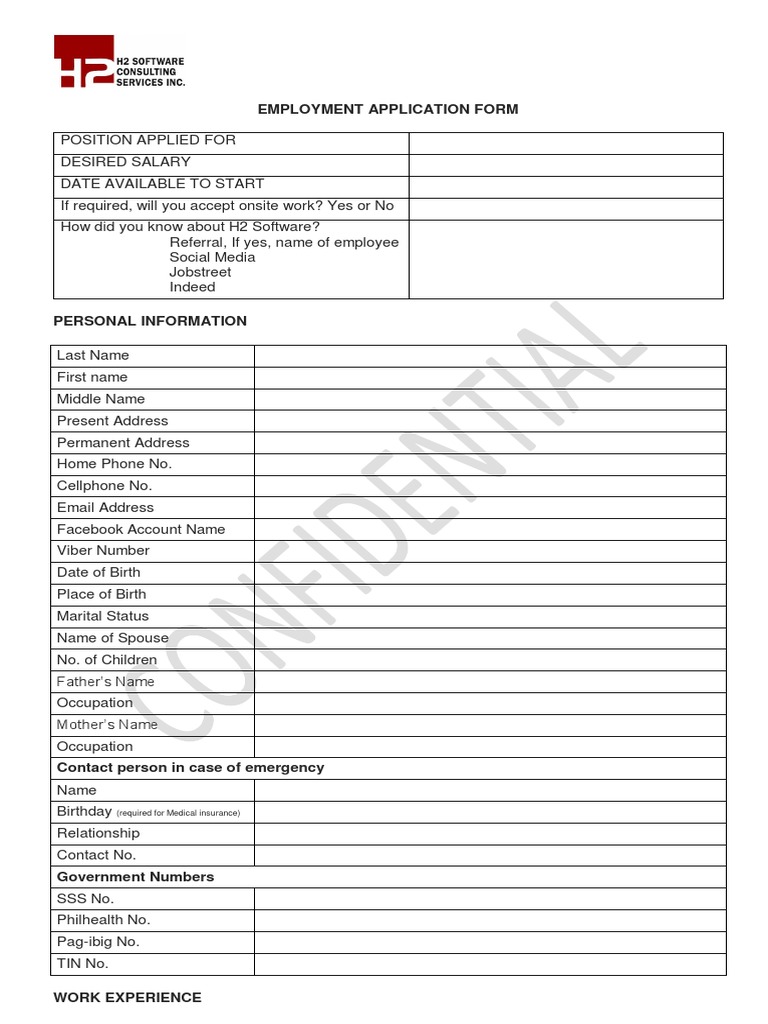 H2 Employment Application Form v2 (Fillable) | PDF | Computing | Software Engineering