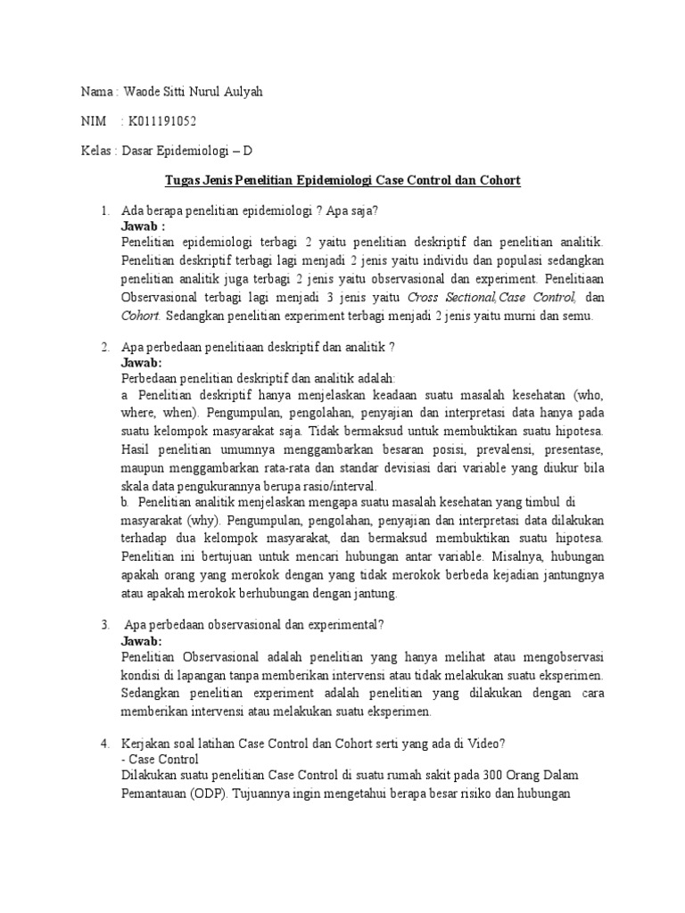 K0111191052 - Waode Sitti Nurul Aulyah - Case Control and Cohort ...