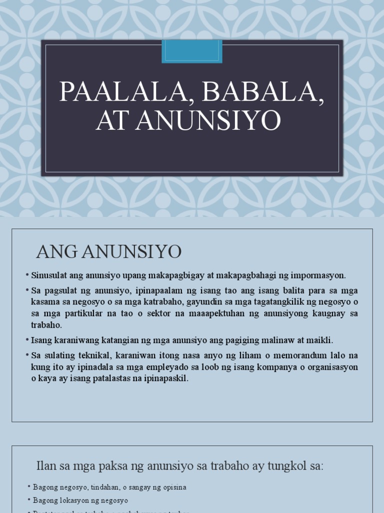 Paalala, Babala at Anunsiyo | PDF
