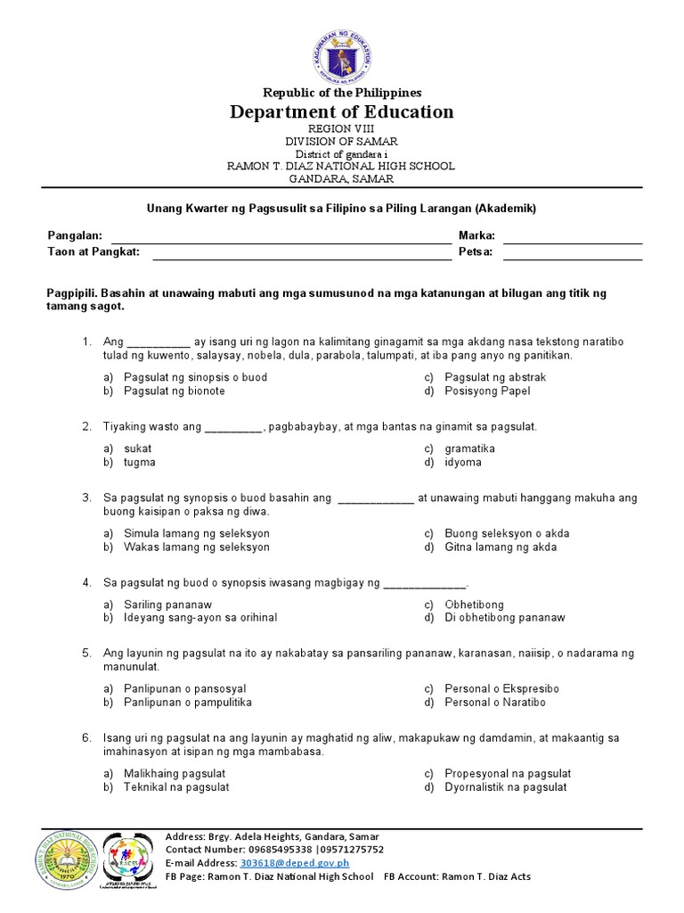 1st Quarter FPL Exam | PDF