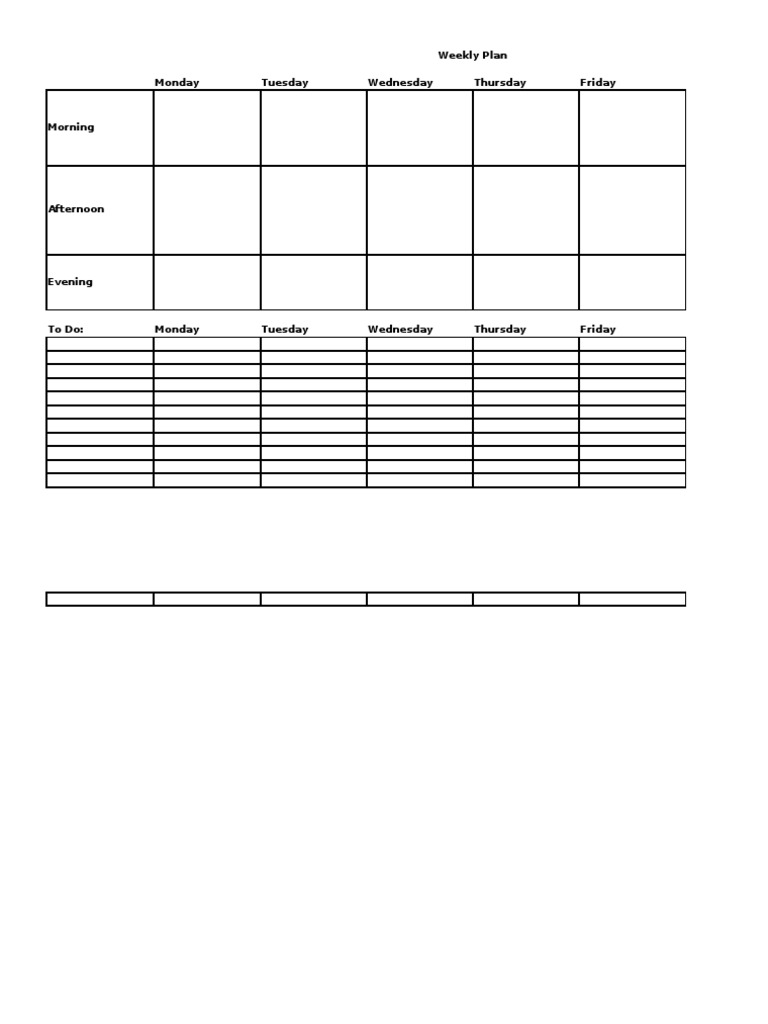 Weekly Plan Monday Tuesday Wednesday Thursday Friday | PDF