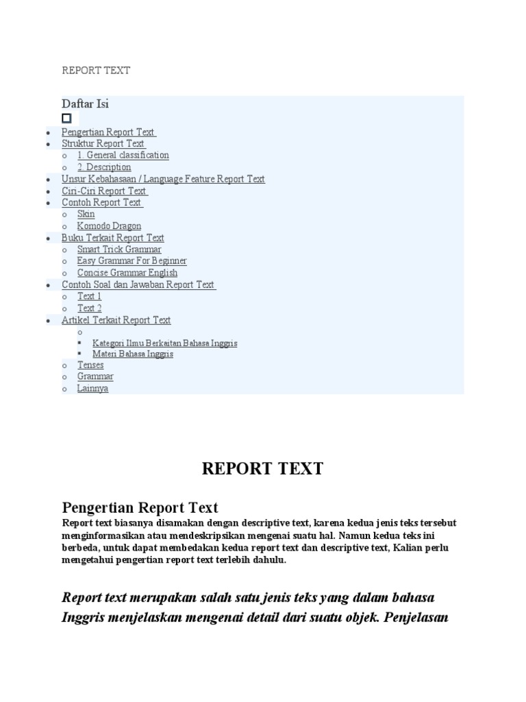 Materi Report Text Kelas X | PDF