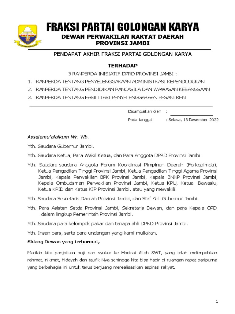 Pa FPG THD 3 Ranperda Inisiatif - 2022 | PDF