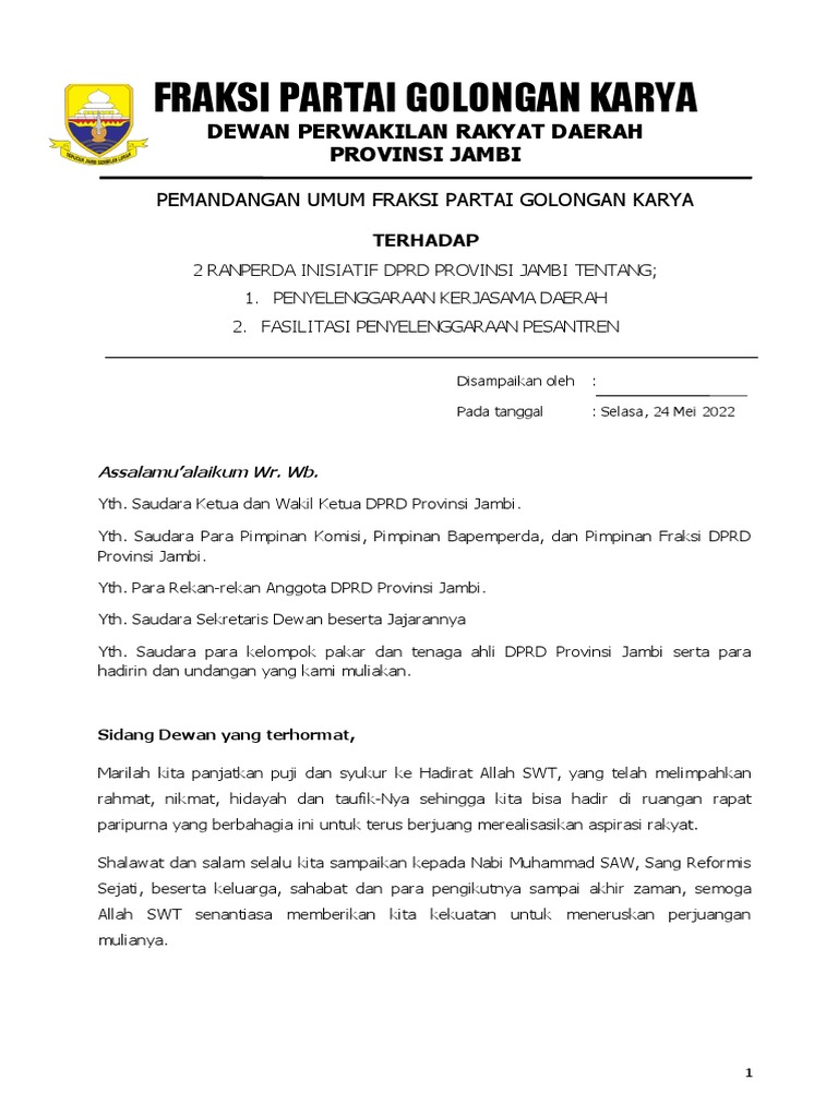 PU GOLKAR THD 2 RANPERDA INISIATIF-mei 2022 | PDF