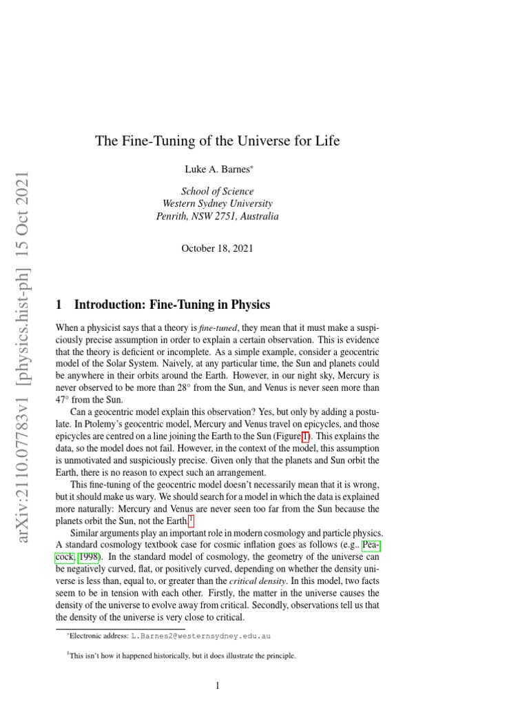 The Fine-Tuning of The Universe For Life | PDF | Inflation (Cosmology ...