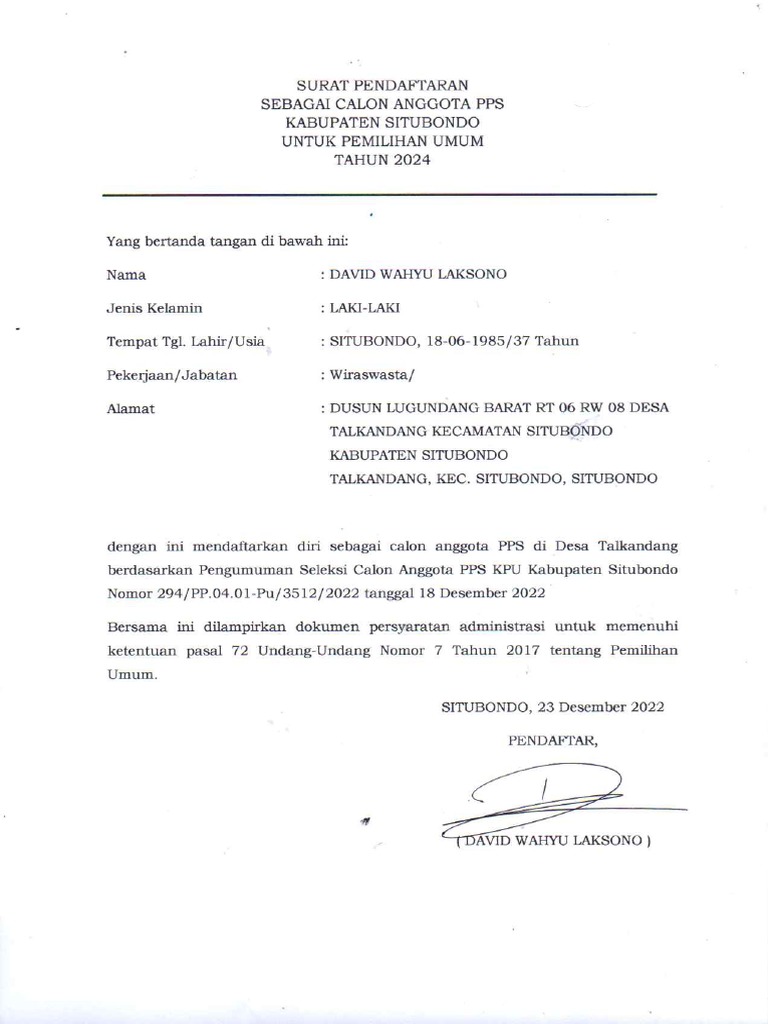 Surat Pendaftaran PPS | PDF